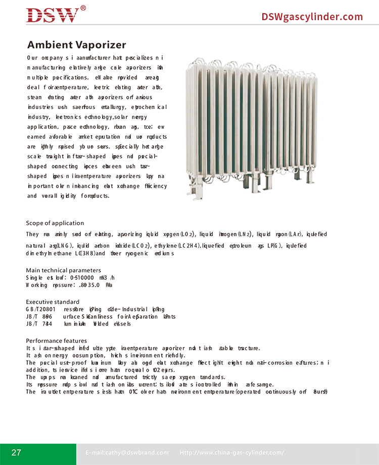 LOX,LIN,LAr,LCO2,LNG,LC2H4, ambient air vaporizers exporter